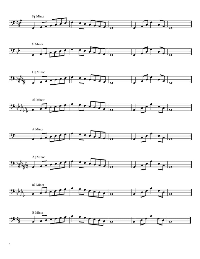 Minor Scales, Bass Clef, Printable Music Scales, Music Staff Paper ...