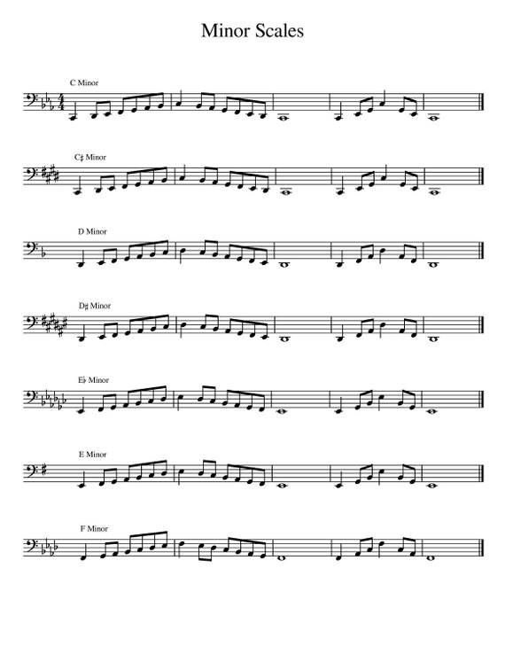 B Natural Minor Scale Bass Clef