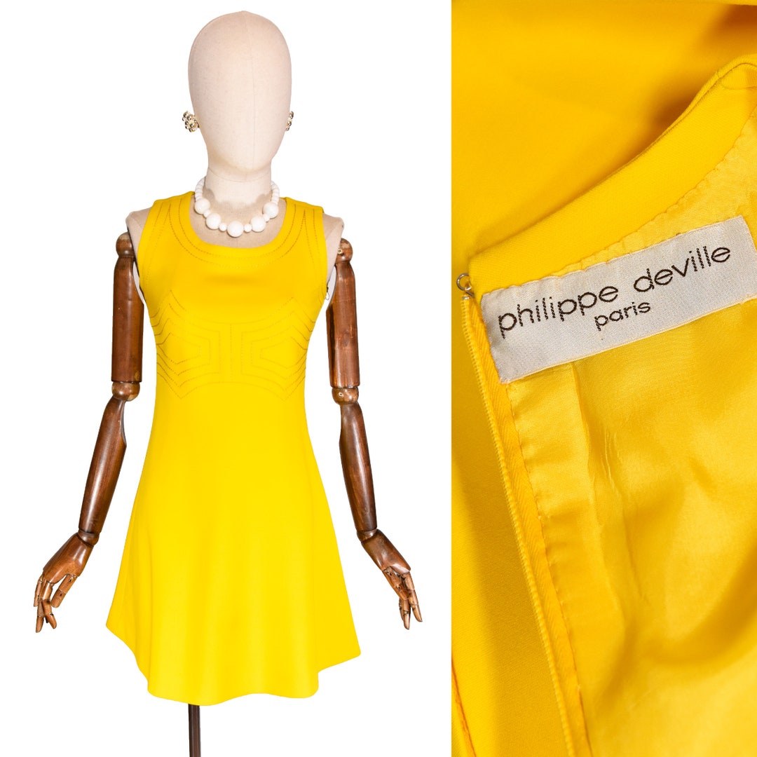 PHILIPPE DEVILLE Vintage 1970s Yellow Dress, MOD Style 70s Mini Length ...