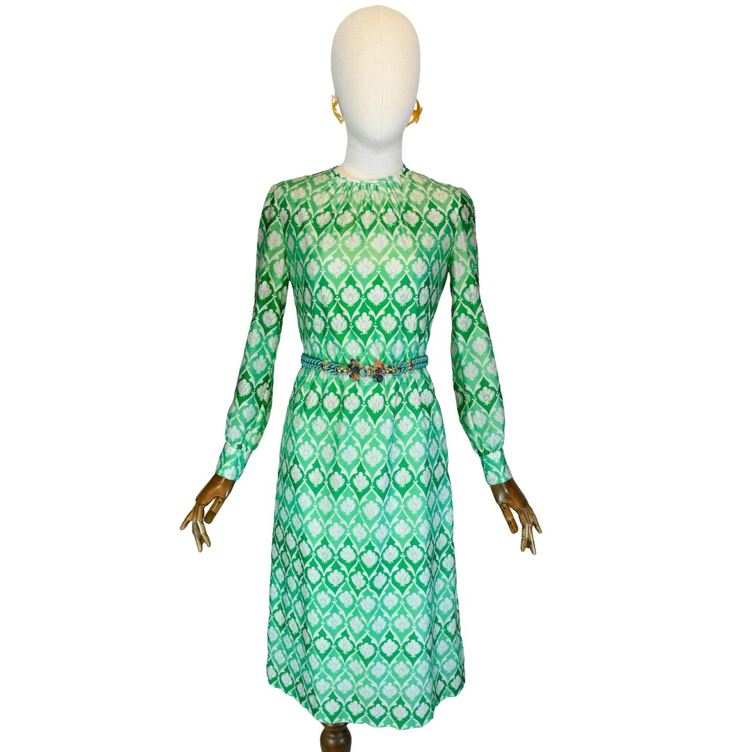 ADELE SIMPSON Dress, VINTAGE Adele Simpson 1960s Green Print Day Dress, Bergdorf Goodman Adele ...
