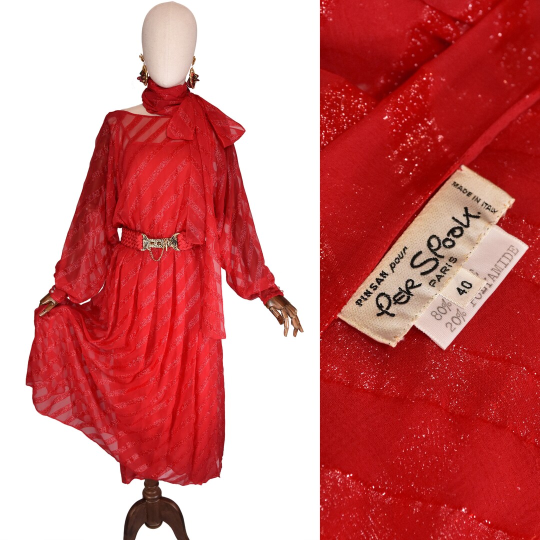 PER SPOOK Vintage Dress Early 1980s Red Silk Chiffon Dress - Etsy