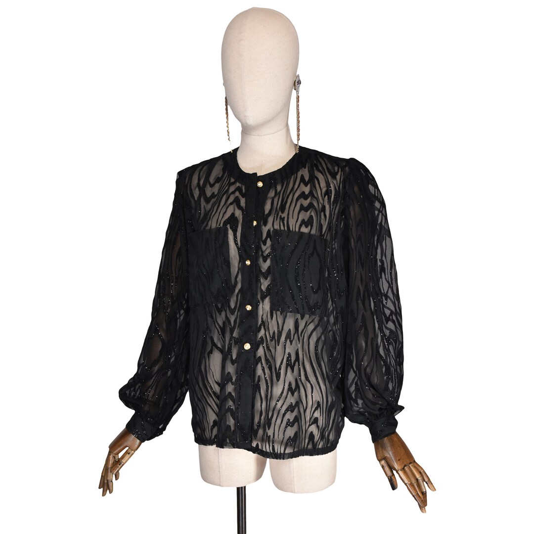 VINTAGE Sheer Blouse by Therese Baumaire - Top in Sheer Chiffon, Wave ...