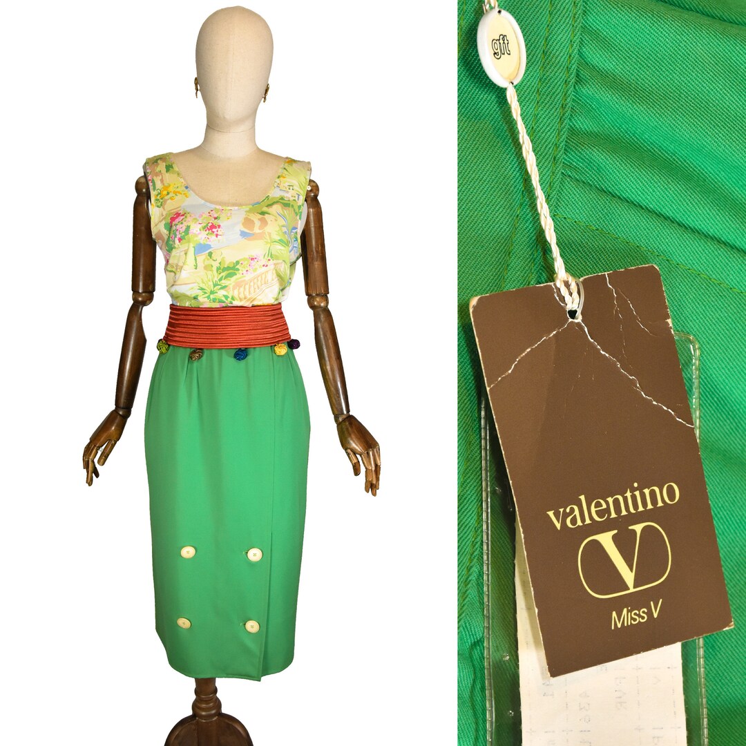 VALENTINO MISS V Vintage 1990s Gren Wool Skirt, Vintage 90s Straight ...