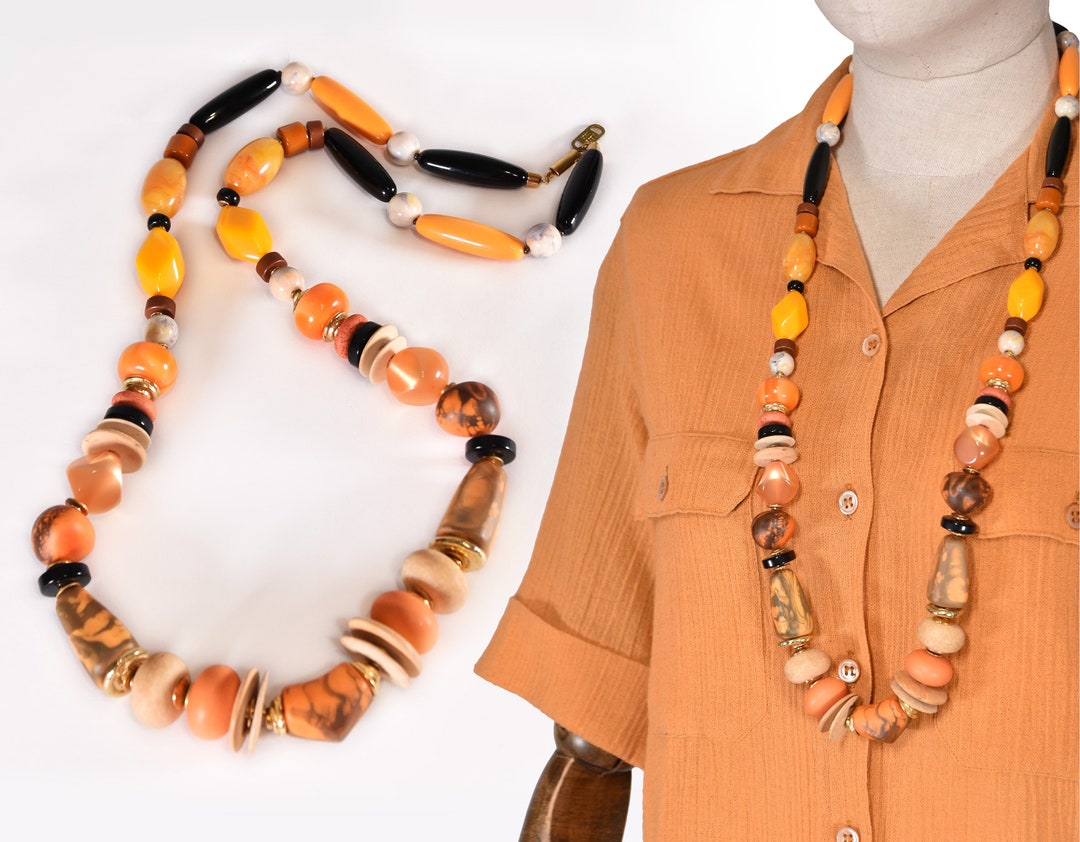1980s VINTAGE Beads Necklace, Ethnic Style 80 Vintage Long Necklace ...