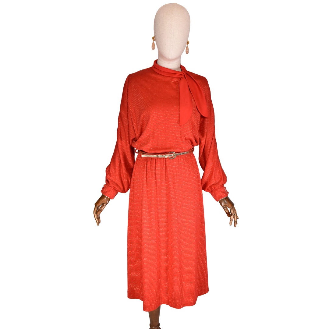 BETTY BARCLAY Dress, 1970s Vintage Red Knit Dress With Gold Lurex ...