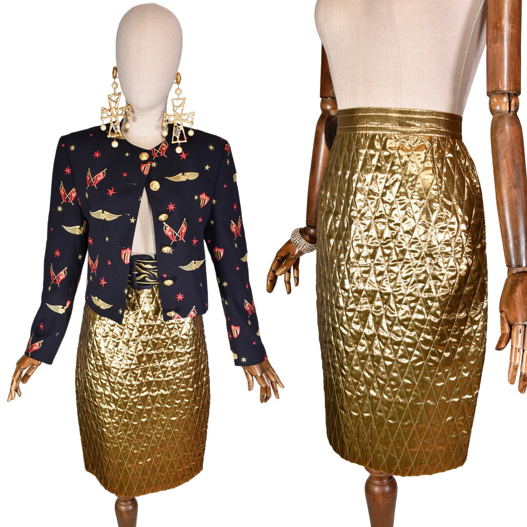 RENA LANGE Skirt From the 90s Rena Lange's Golden Lamé - Etsy
