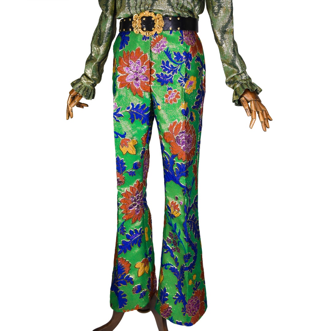 DOLCE GABBANA Brocade Pants, Floral Pattern Flared Pants, Luxury ...