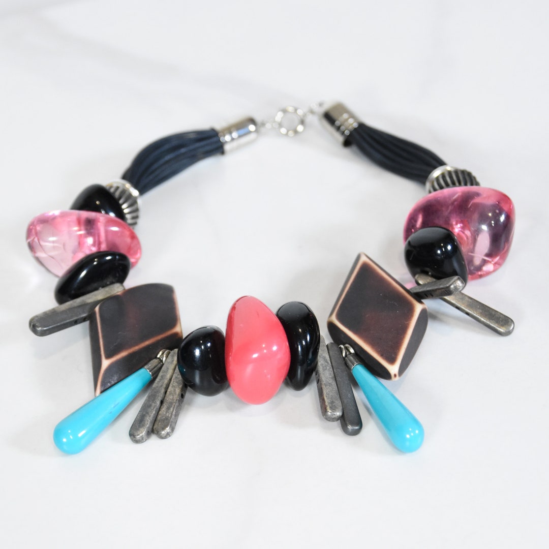 VINTAGE 80s Necklace, Acrylic Statement Necklace, Colorful Large Beads ...