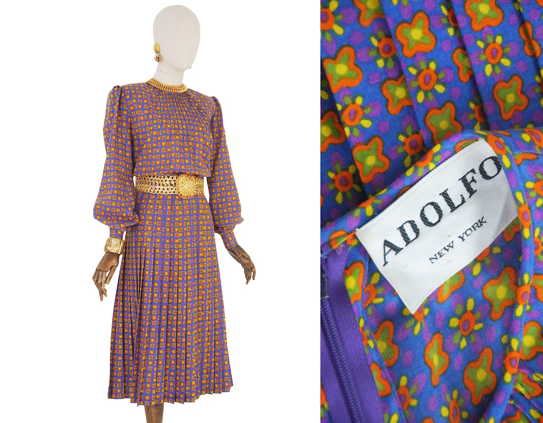 Vintage ADOLFO New York Floral Print Cold Wool Dress Late - Etsy