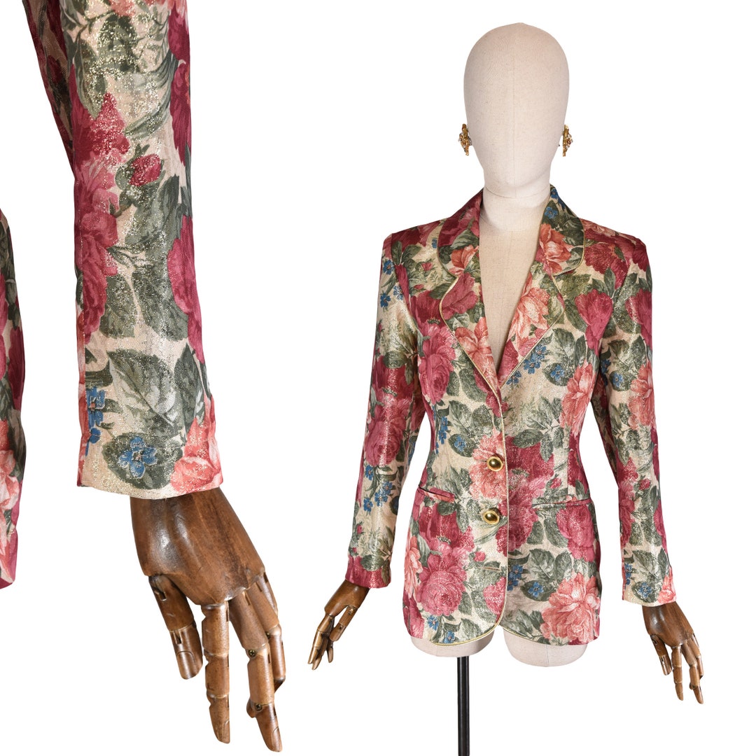 CRISTINA SANTANDREA Vintage Blazer, 90s Italian Luxury Floral Pattern ...