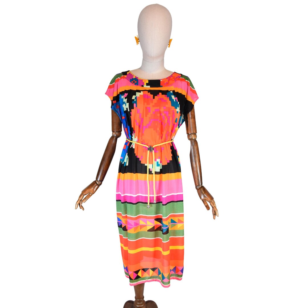 Vintage 80s La Perla Dress With Geometric Floral Print, Size M - Etsy