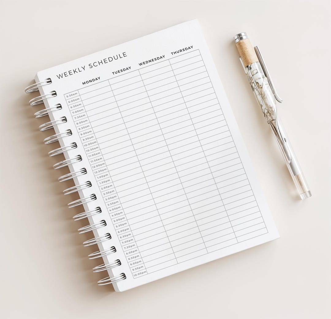 PRINTED Half-hour Weekly Schedule • 120 Pages (60 Weeks) • Week on Two ...