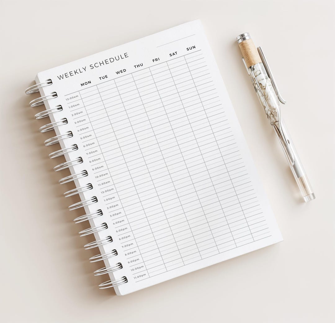 24 Hour Weekly Schedule • Week at a Glance • Printed Weekly Planner ...