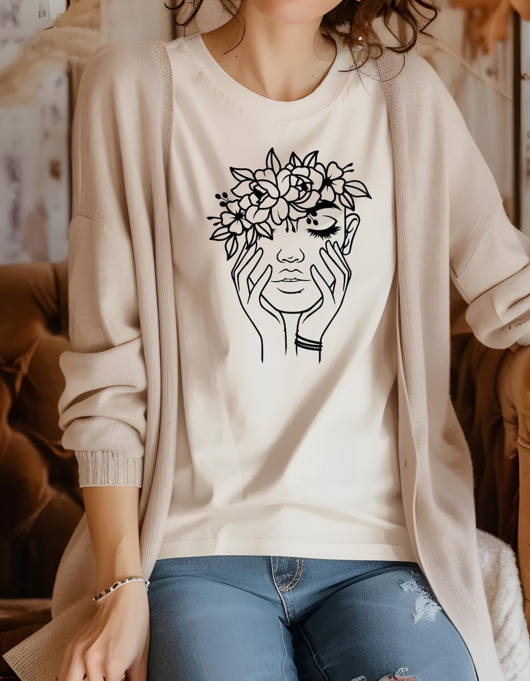 Floral Woman Face Shirt: Trendy Line Art Tee - Etsy