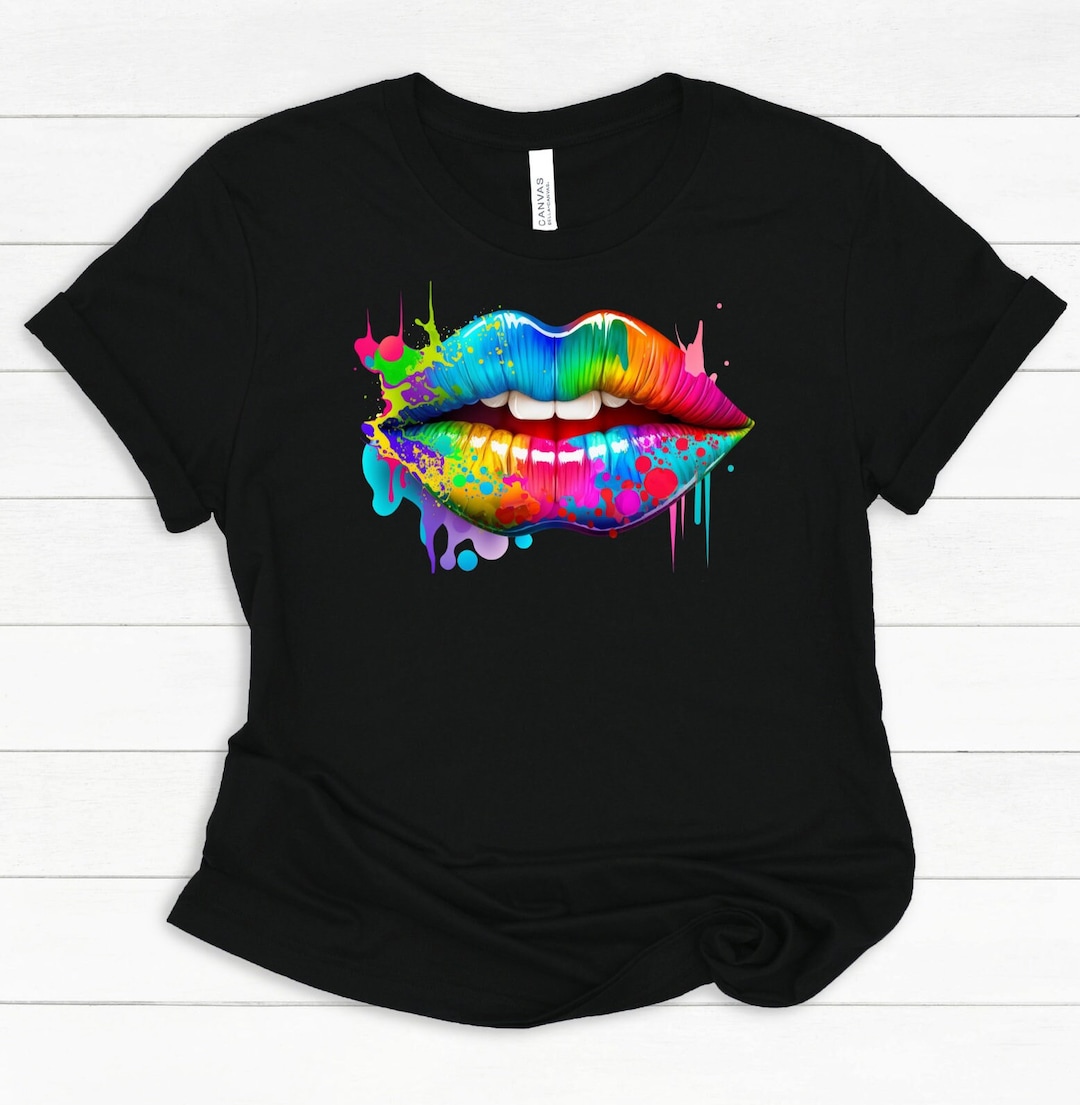 Colorful Lip Shirt for Her, Dripping Lips Shirt, Watercolor Lips T ...