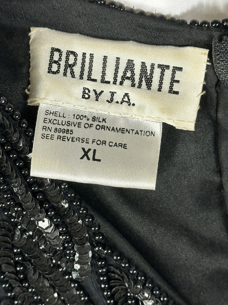 Vintage 90s Brilliante by JA Black Beaded Sequin 100% Silk Midi Shift ...