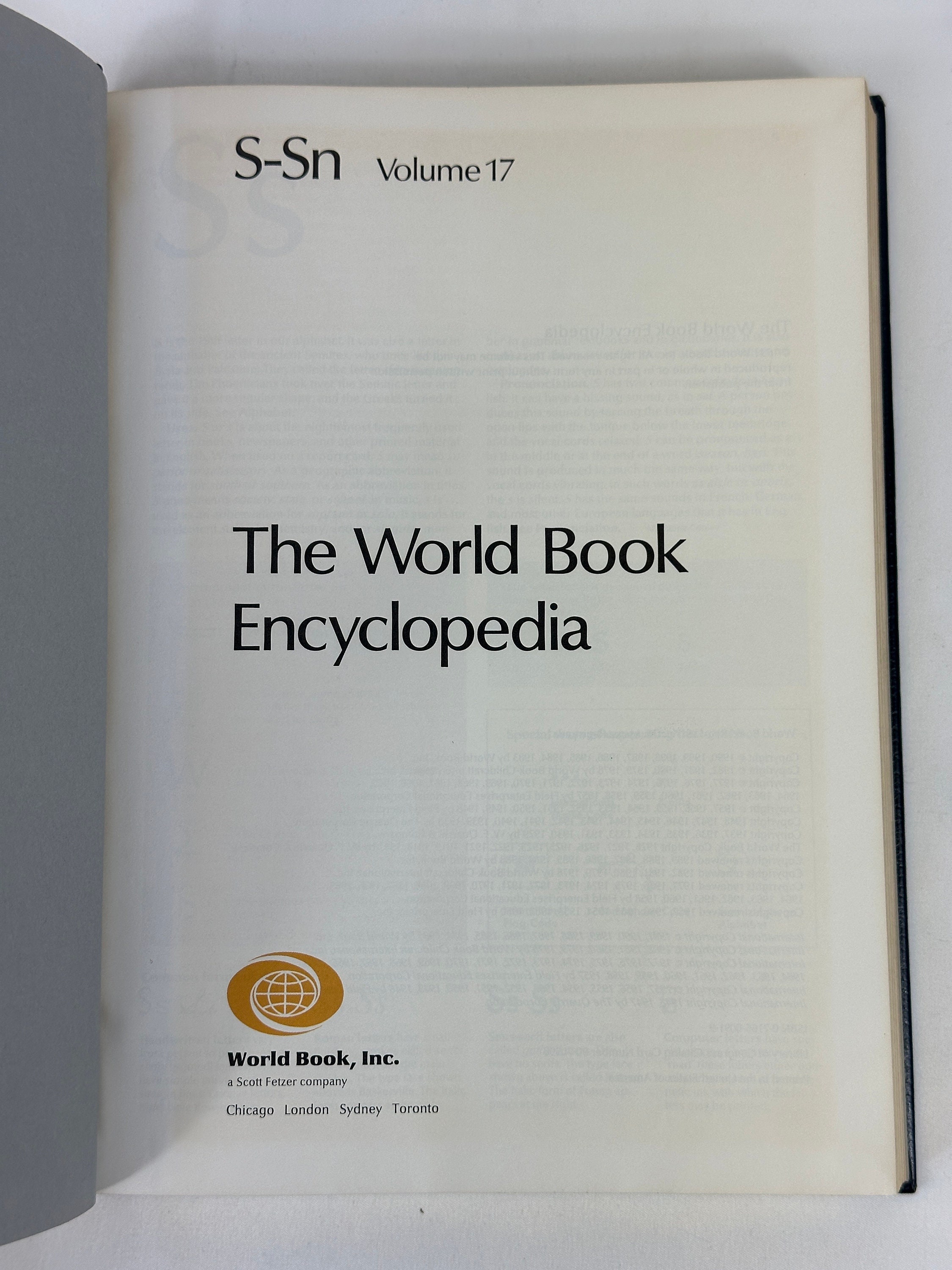 1991 the World Book Encyclopedia Volume 17: S-sn Embossed Blue & Gilt ...