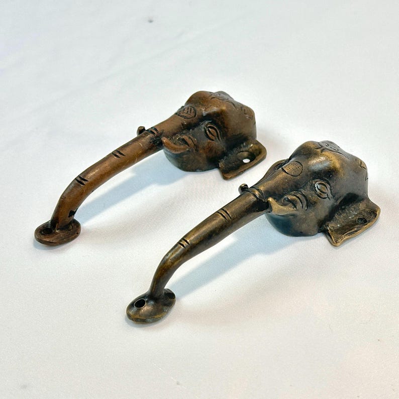 Vintage Brass Elephant Head Handles | Pair of Solid Brass Pulls | Boho ...