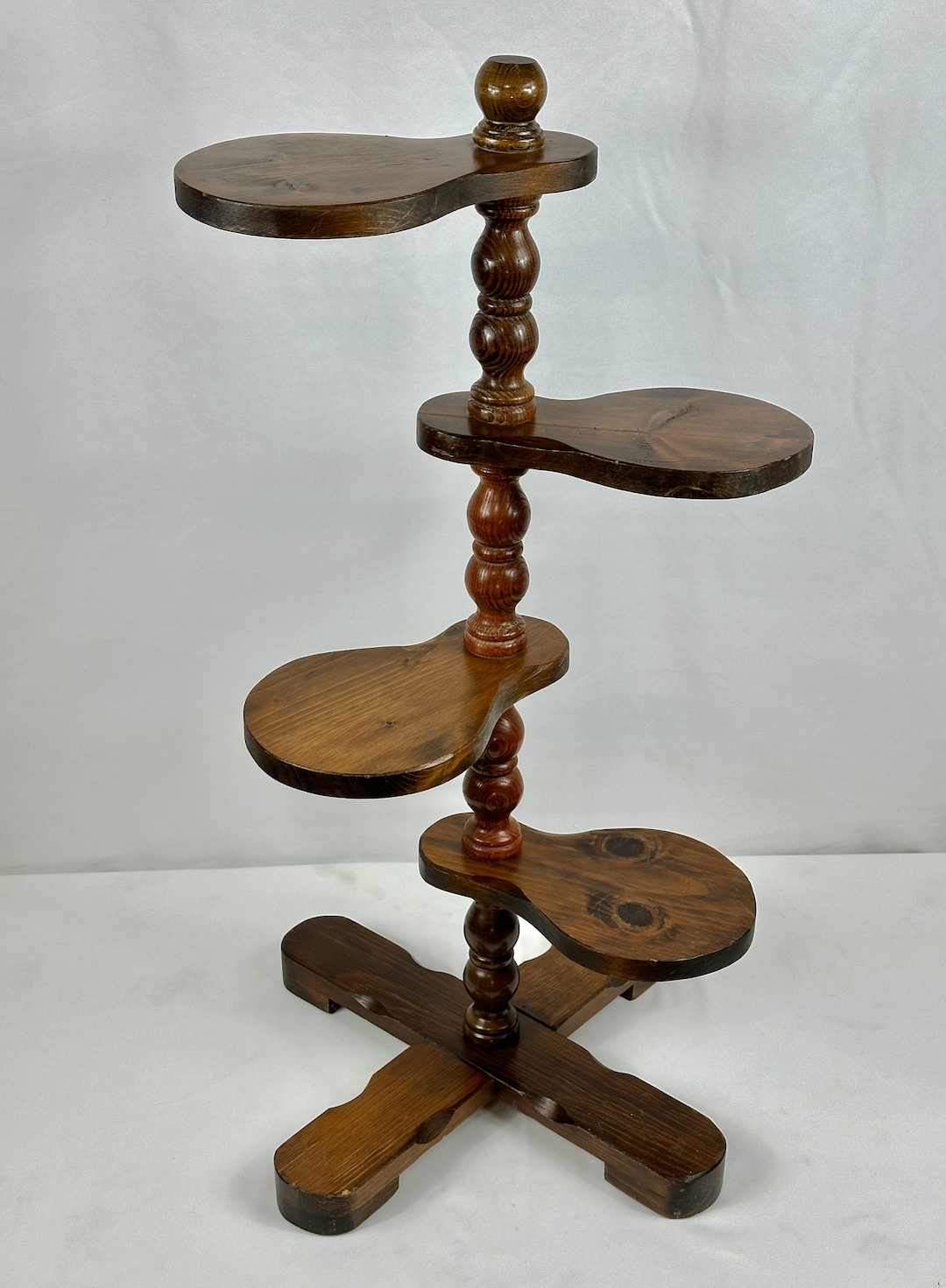 Vintage Mid Century 31 Tall Oak Wood Spindle Plant Stand With Four ...