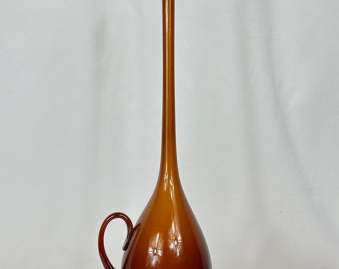 Vintage Mid Century Hand Blown Amber Glass Long Narrow Neck 17 Pitcher ...