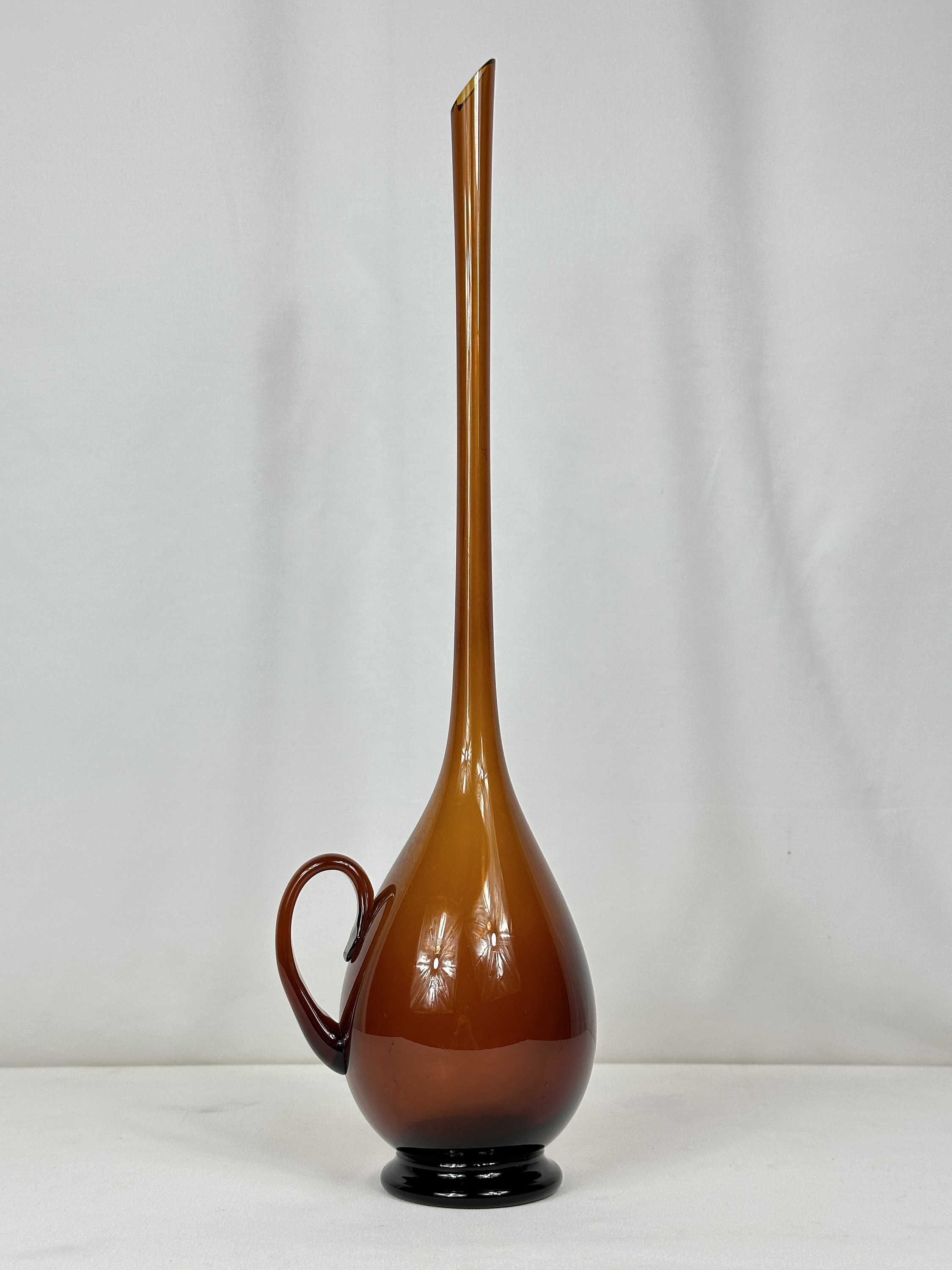 Vintage Mid Century Hand Blown Amber Glass Long Narrow Neck 17 Pitcher ...
