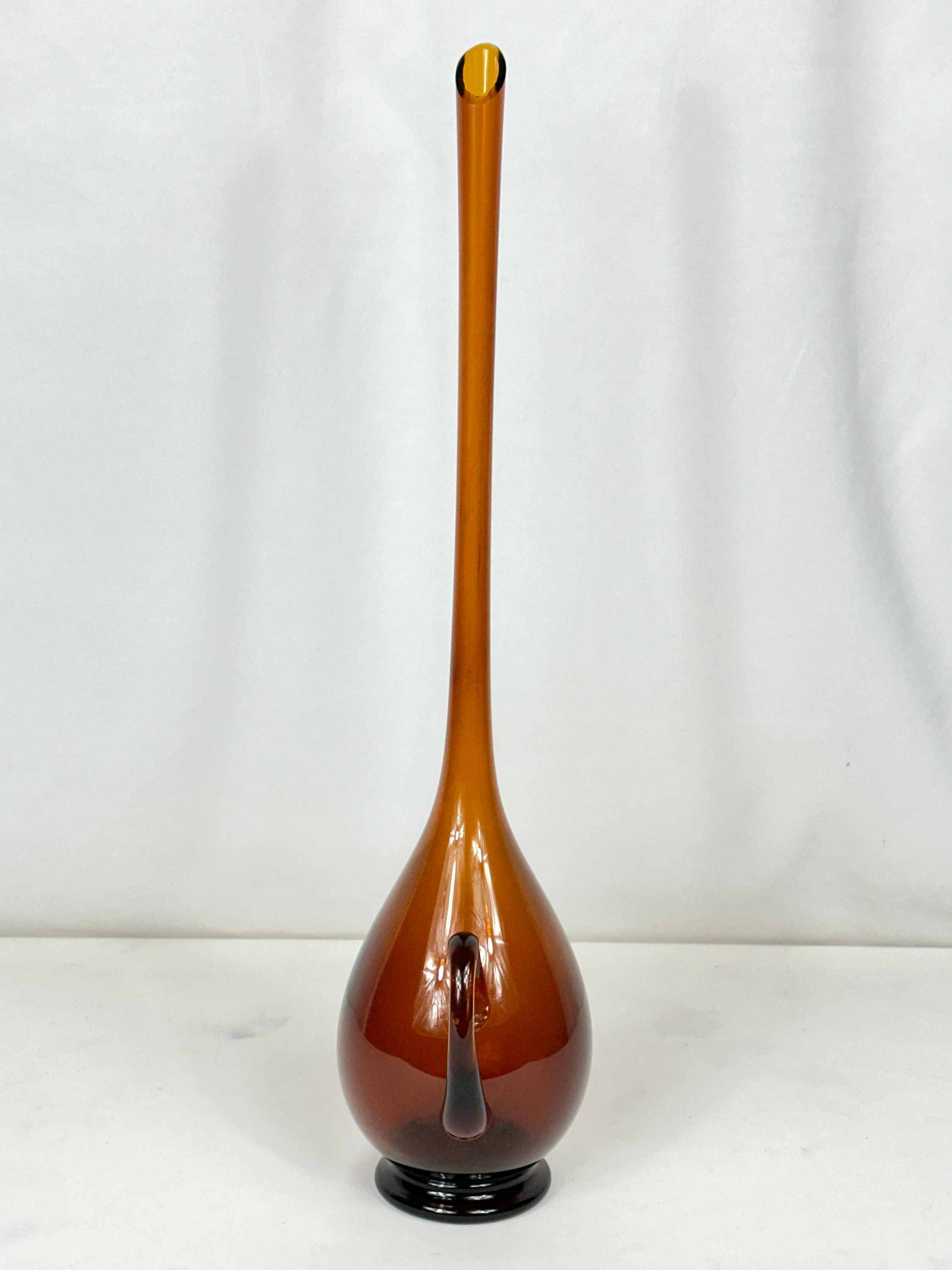 Vintage Mid Century Hand Blown Amber Glass Long Narrow Neck 17 Pitcher ...