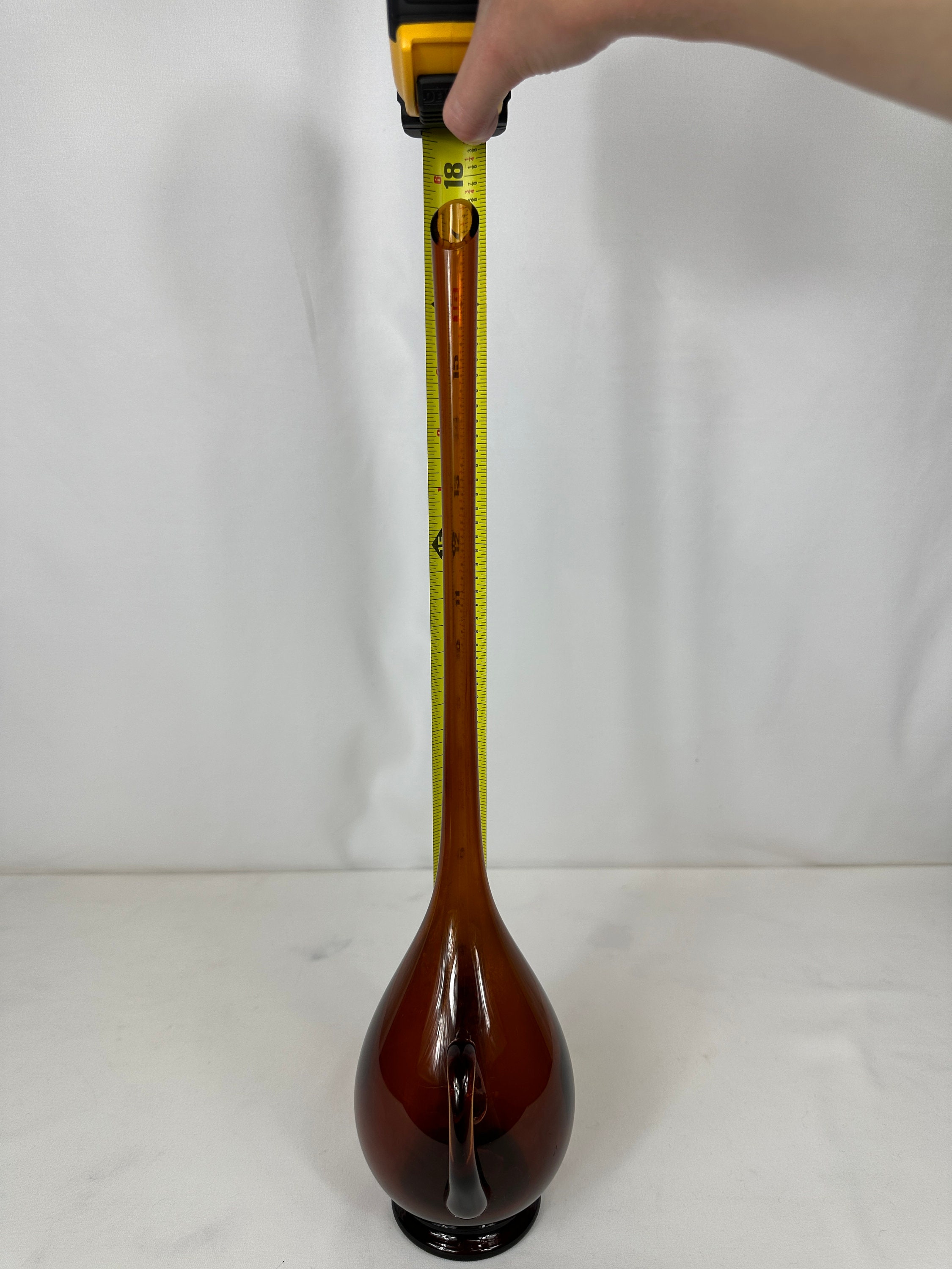 Vintage Mid Century Hand Blown Amber Glass Long Narrow Neck 17 Pitcher ...