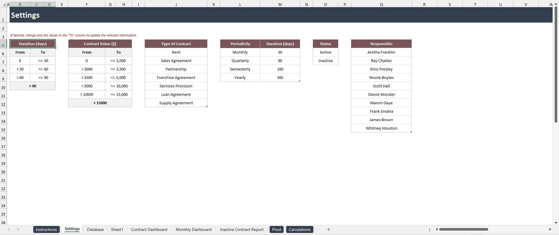 Contract Management Excel Template - Etsy