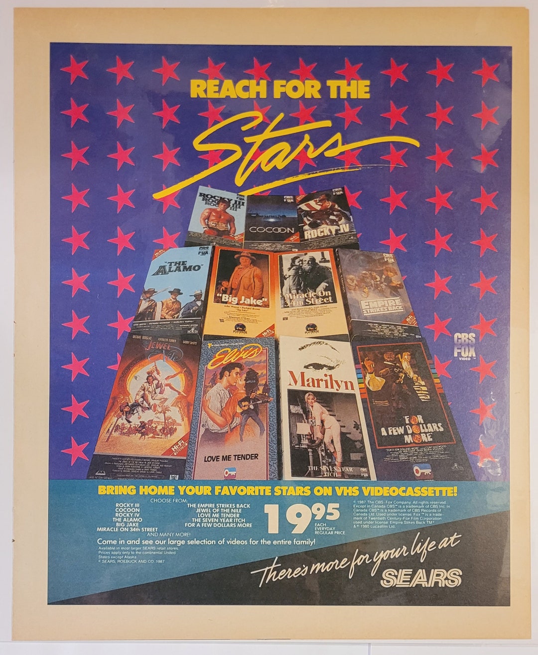 Vintage 1987 Sears VHS Large Format Print Magazine Ad W/ Rocky, the ...