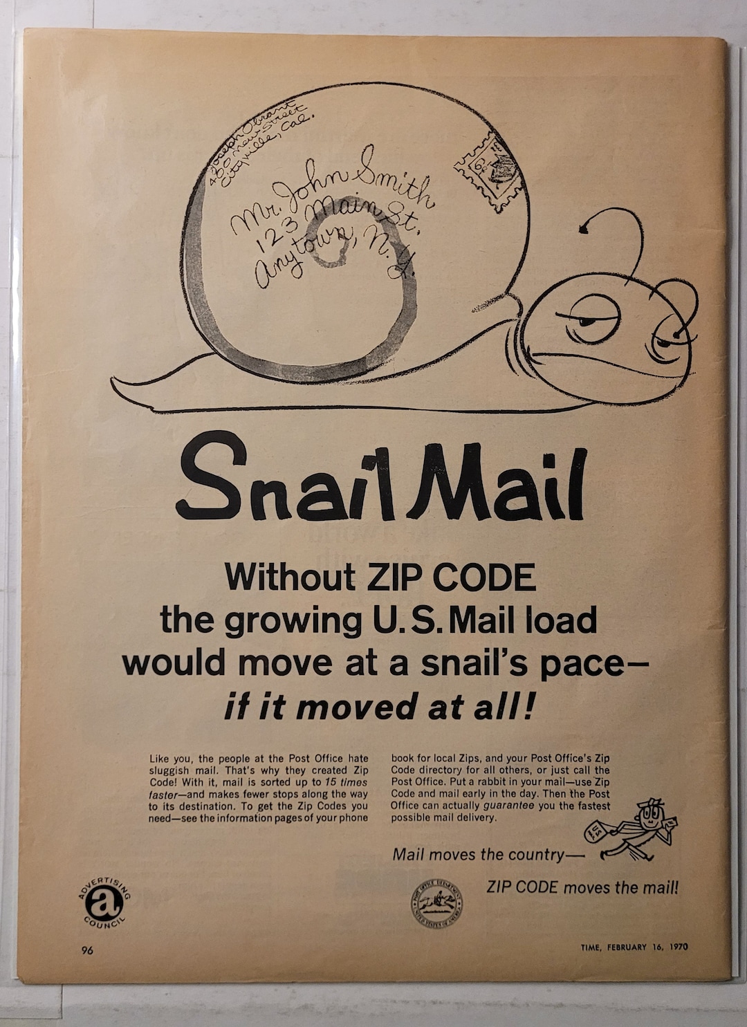 Vintage 1970 Illustrated USPS "snail Mail" Magazine Advertisement ...