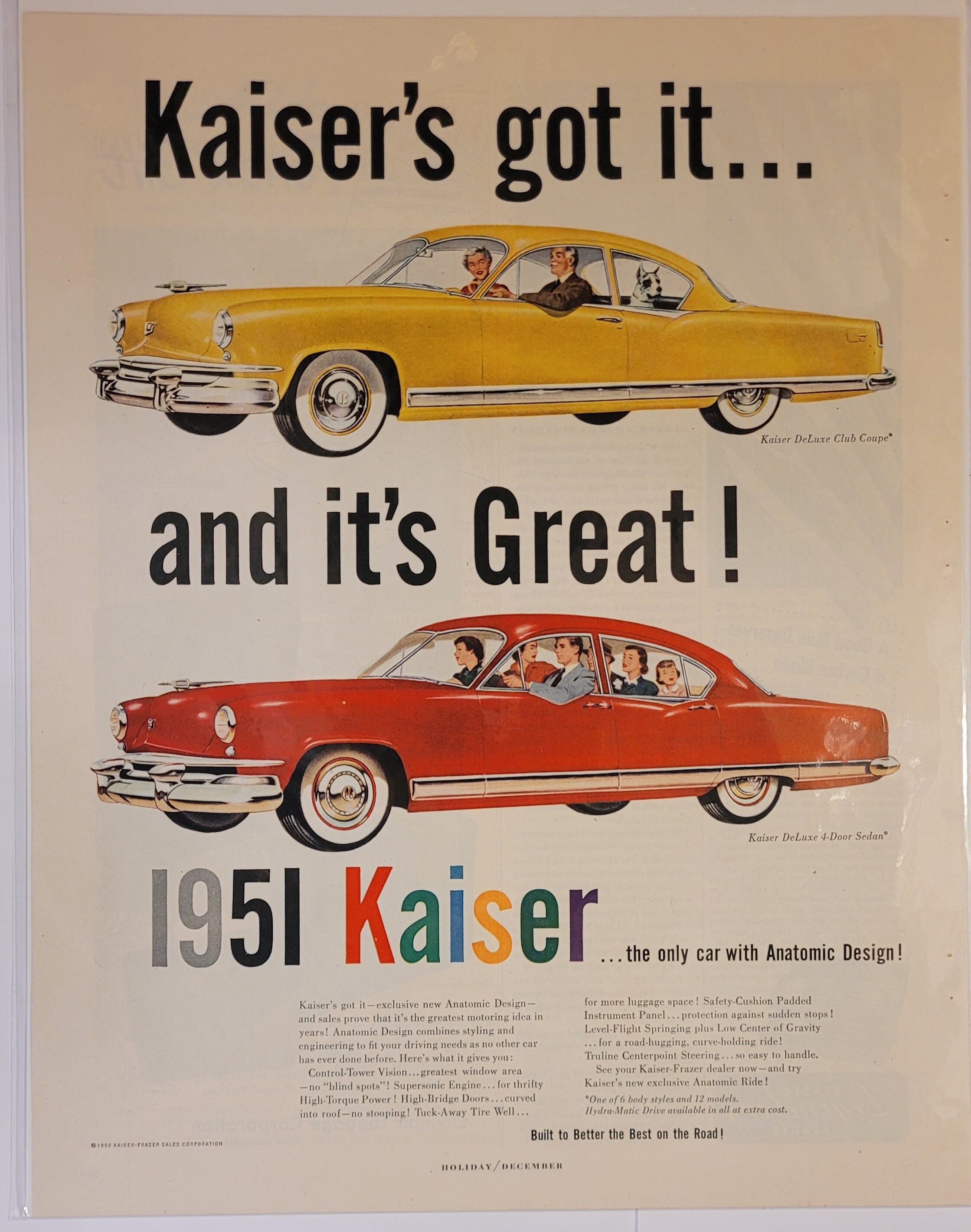 Vintage 1951 Large Format Magazine Advertisement for KAISER Deluxe Club ...