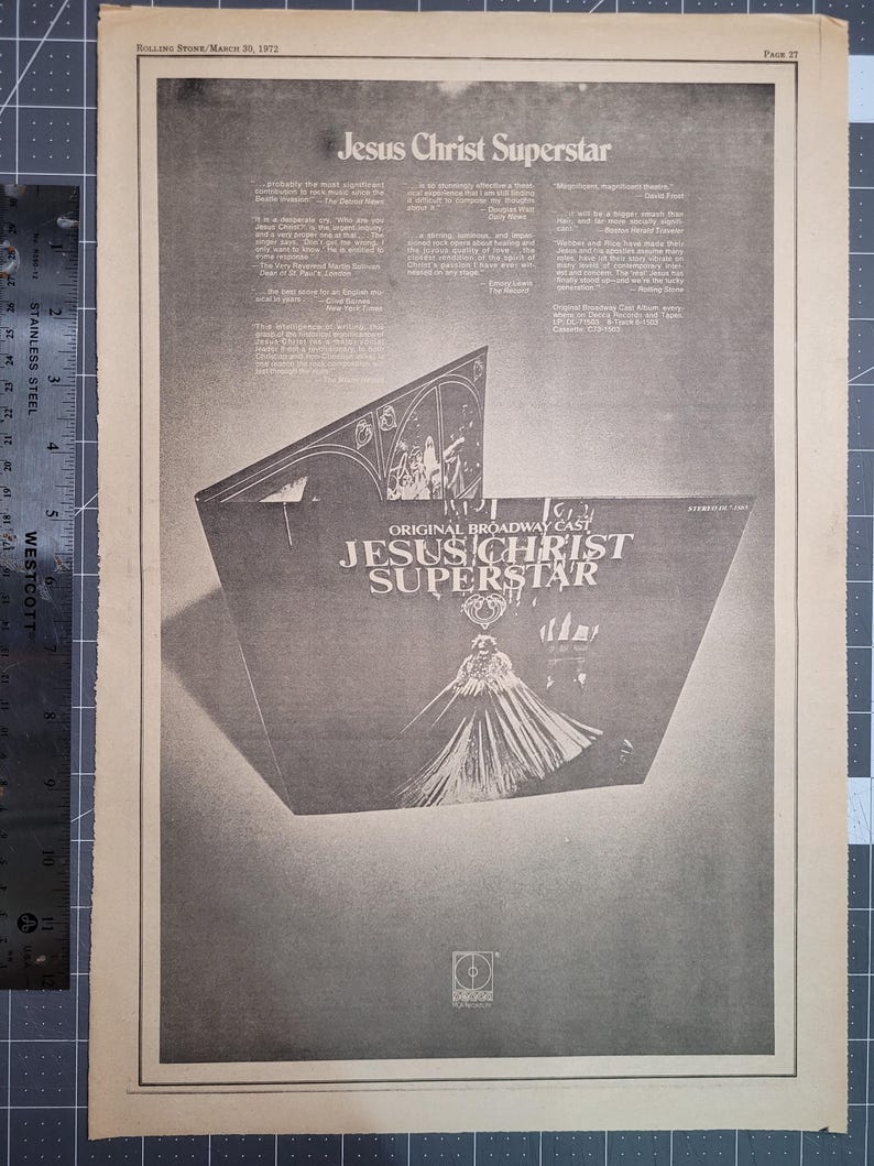 1972 Black and White Jesus Christ Superstar Soundtrack Advertisement ...