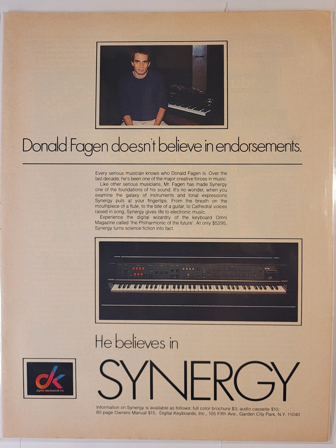 Vintage 1980s Digital Keyboards DK Inc Synergy Synthesizer Magazine ...