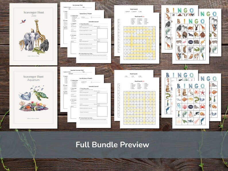 Zoo & Aquarium Scavenger Hunt Bundle for Kids Ages 4–8 | Printable ...
