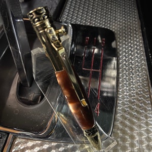Mini Chrome Gear Shift Pen Only 41/8 Inch Long With a Brown and Gold ...