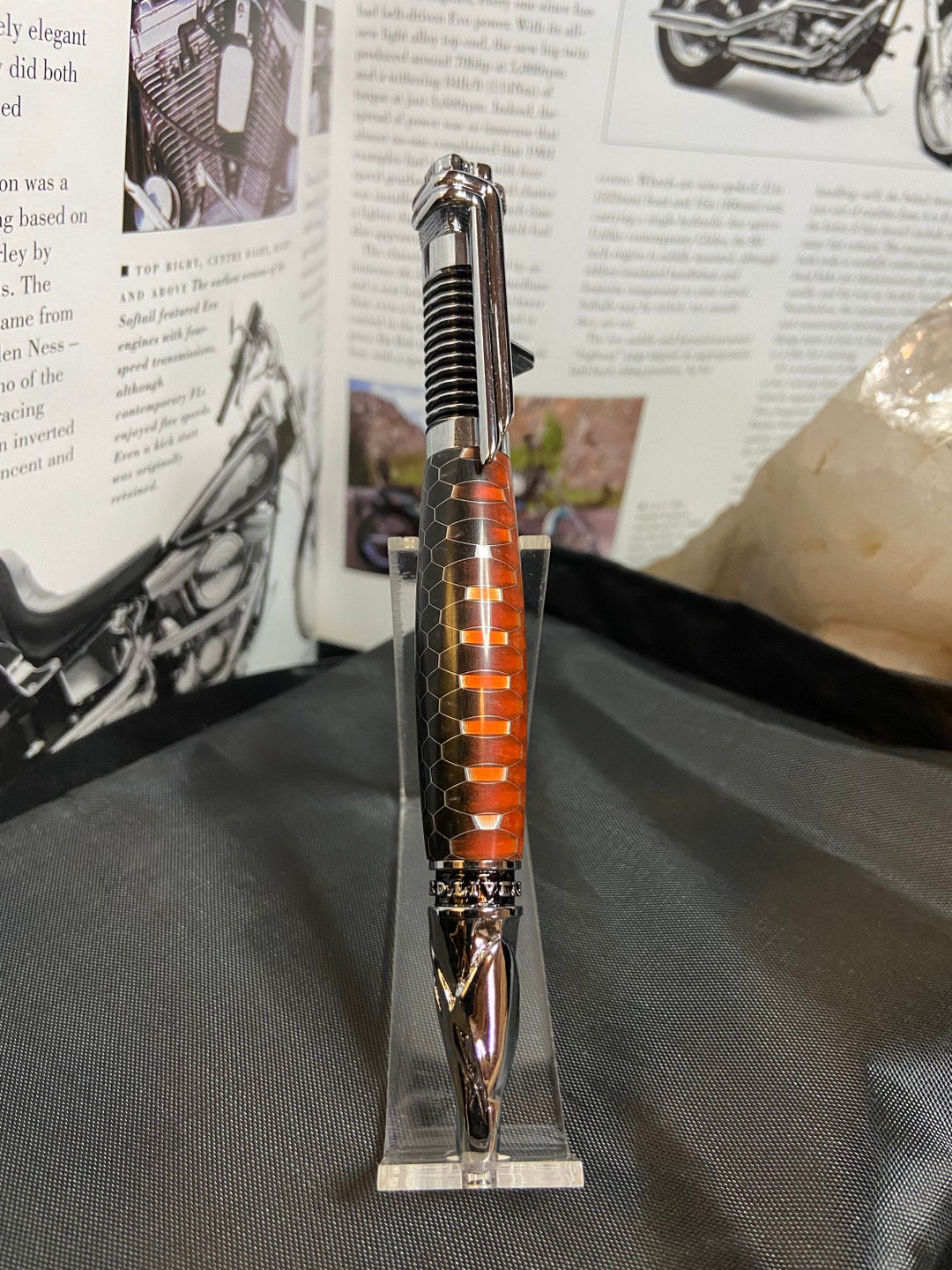 Motorcycle Kick Start Pen With Orange & Black Honeycomb Barrel - Etsy