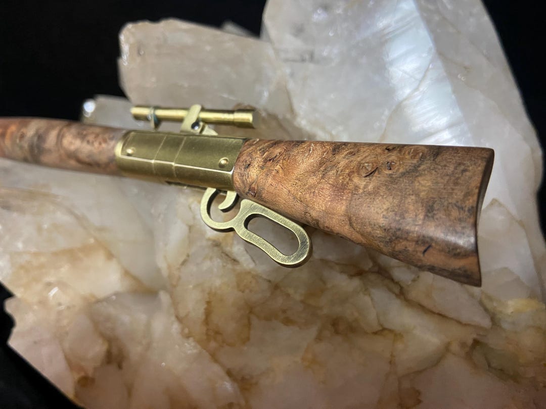 Lever Action Rifle Pen With Antique Brass Finish and Maple Burl Stock ...