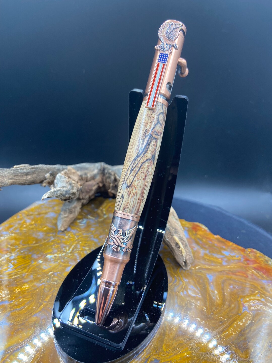 Unique Bald Eagle Flag Pen -exotic Spalted Tamarind Barrel, Smooth Bolt ...