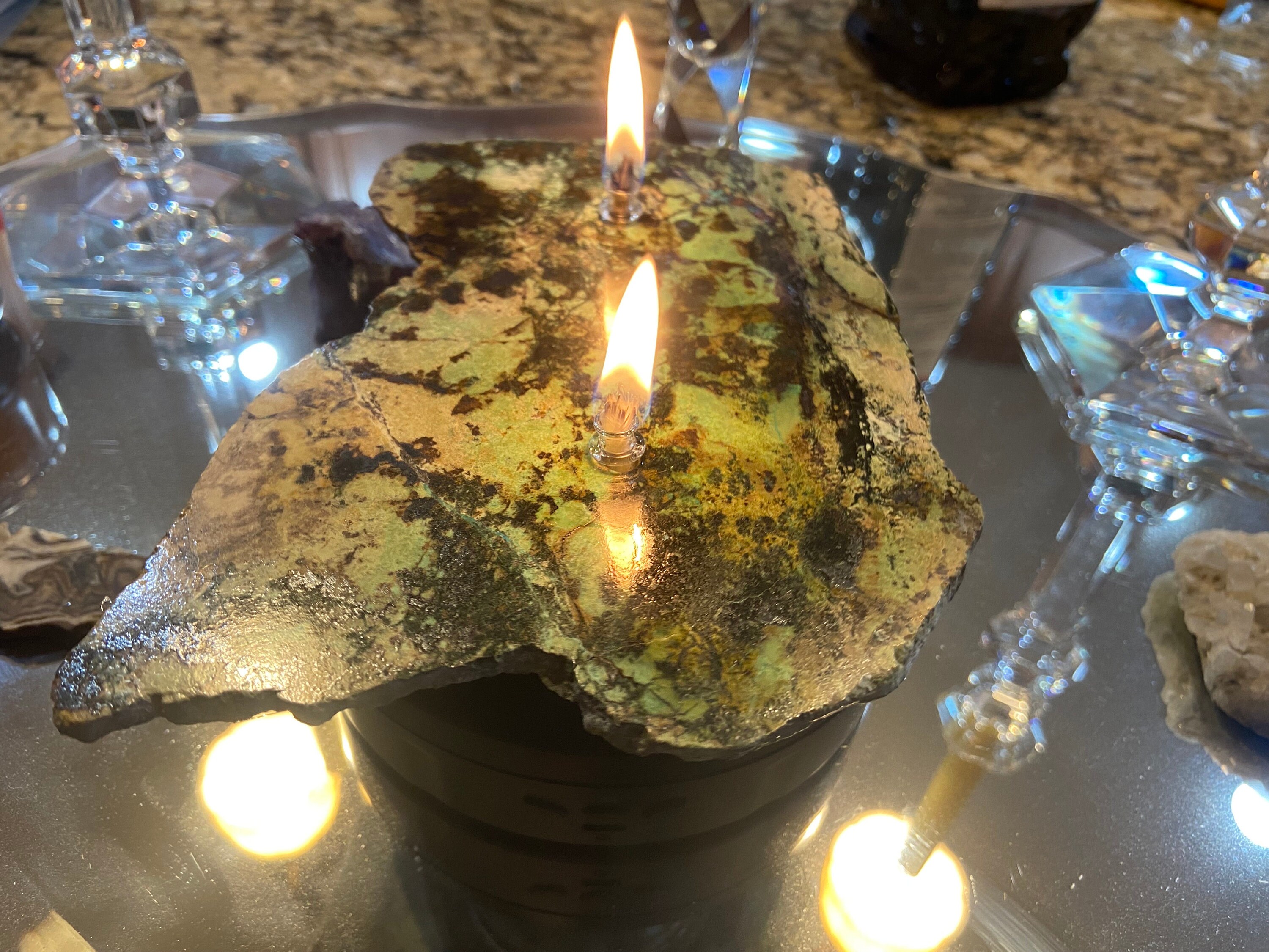 Jasper Slab Oil Lamp Candle, Polished Jasper Rock Slab Candle ...