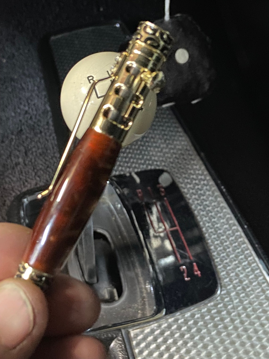 Mini Gold Finish Gear Shift Pen Only 41/8 Inch Long With a Brown and ...