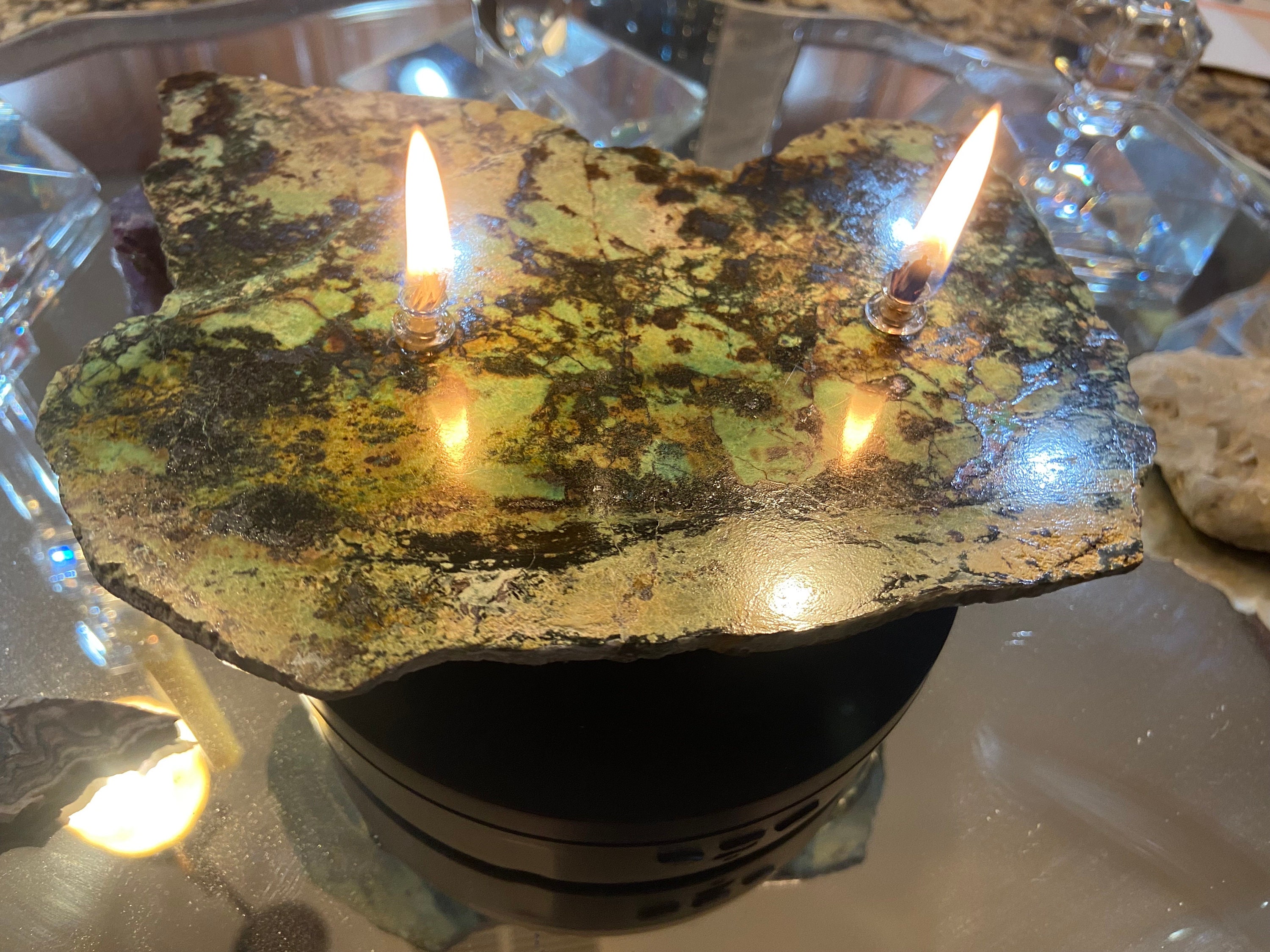 Jasper Slab Oil Lamp Candle, Polished Jasper Rock Slab Candle ...