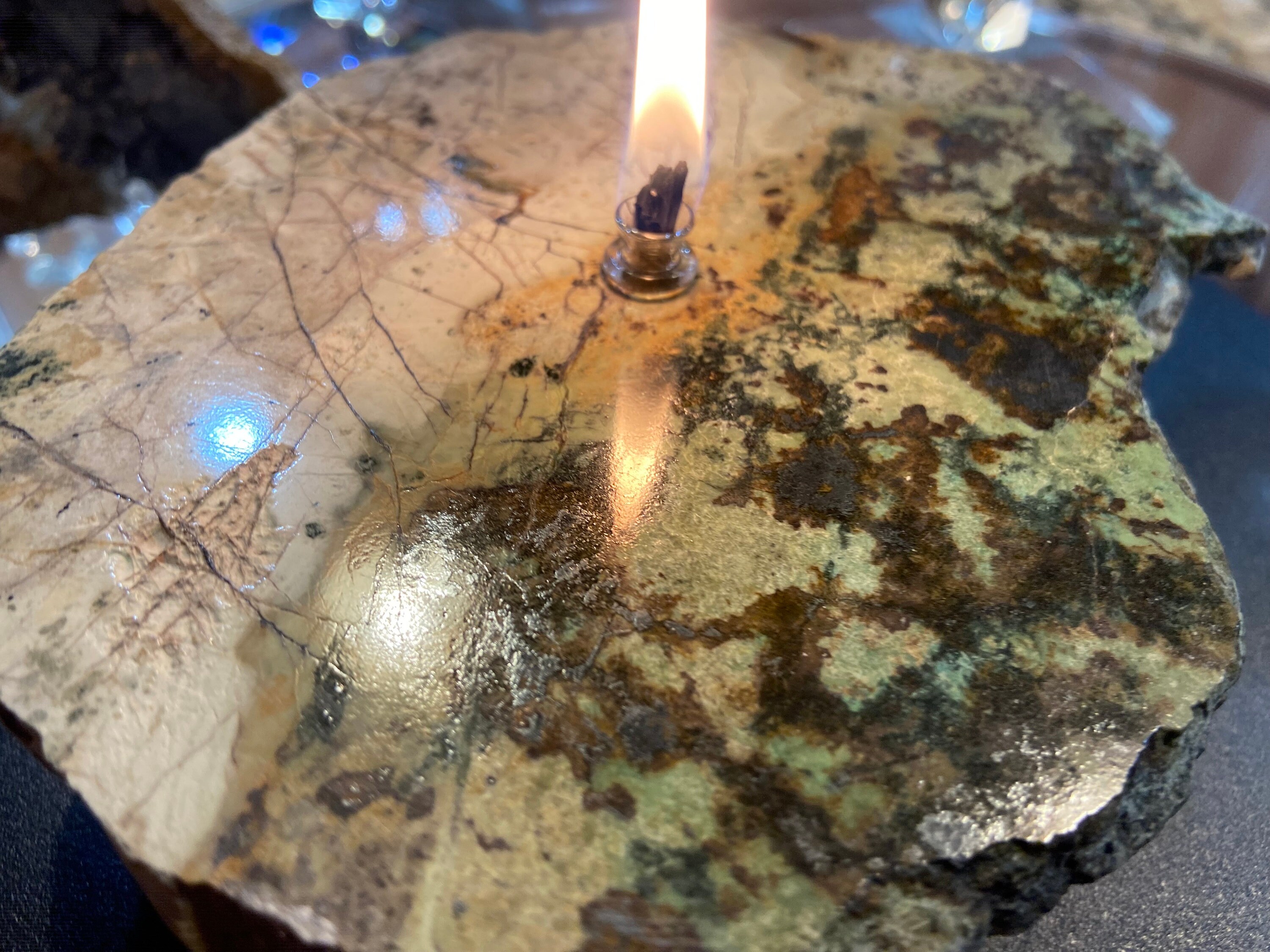 Jasper Slab Oil Lamp Candle, Polished Jasper Rock Slab Candle ...