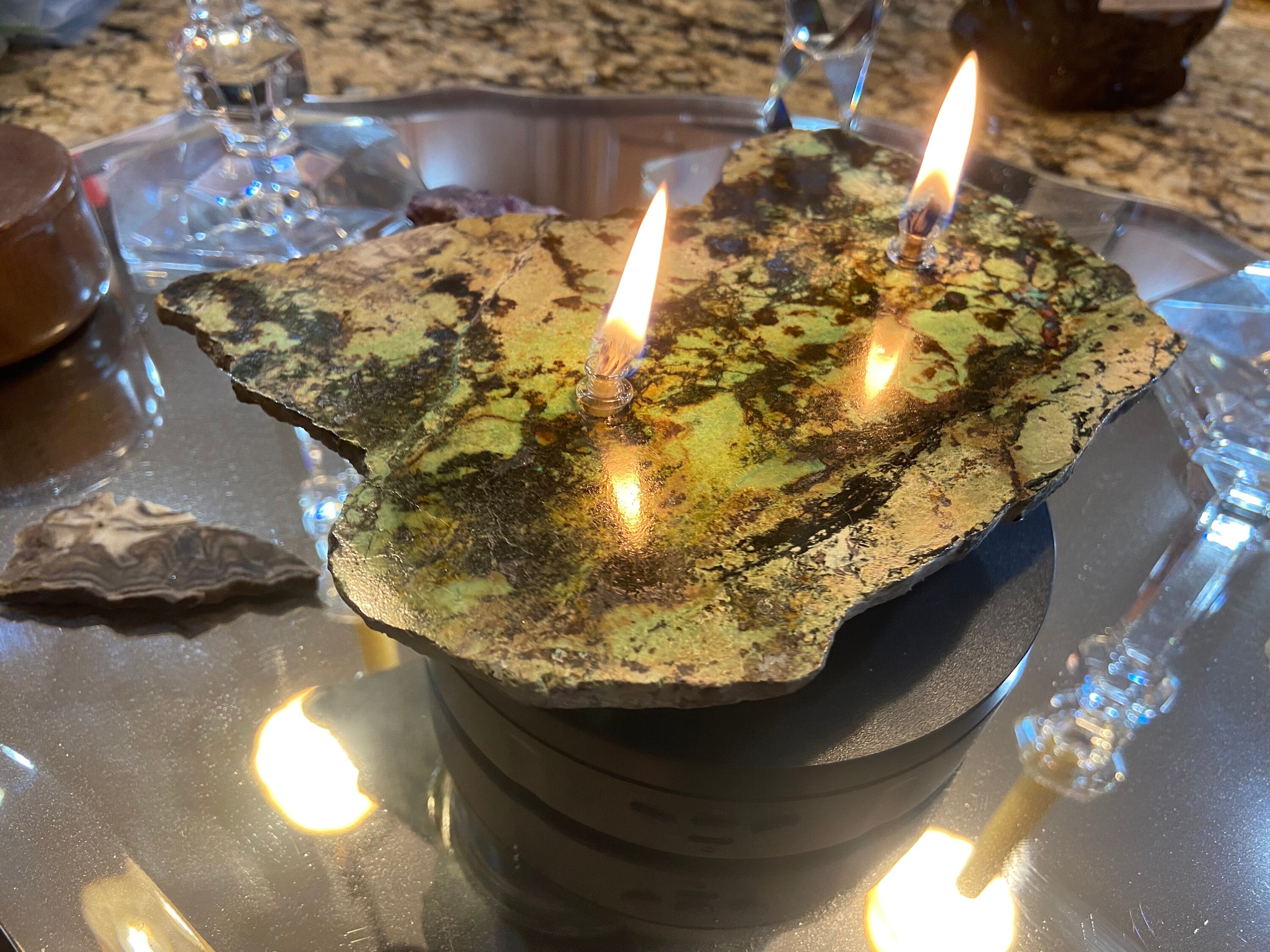 Jasper Slab Oil Lamp Candle, Polished Jasper Rock Slab Candle ...