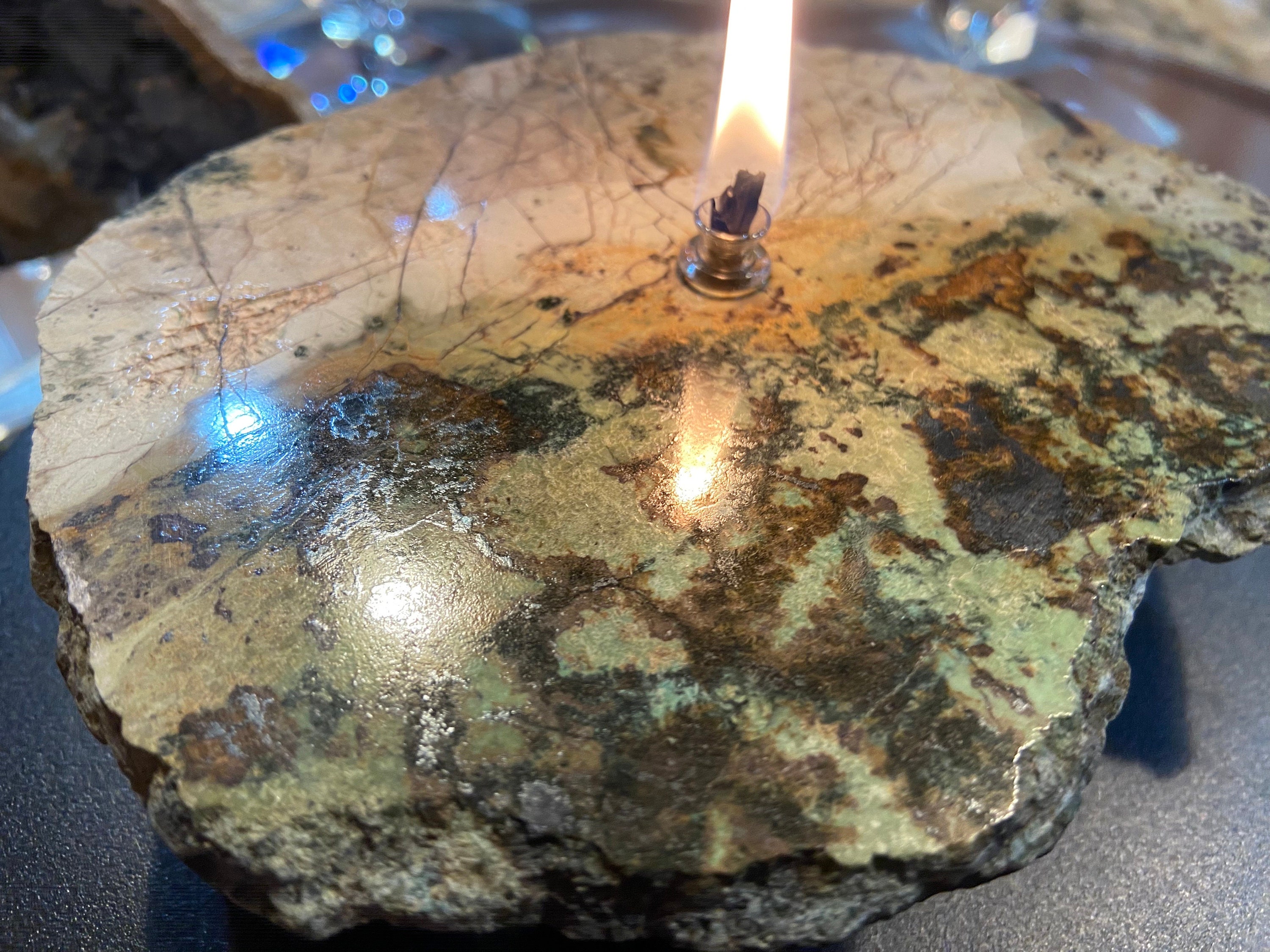 Jasper Slab Oil Lamp Candle, Polished Jasper Rock Slab Candle ...