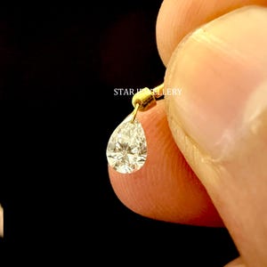 14K Gold Pear Lab Diamond Stud: Floating Drop Piercing - Etsy