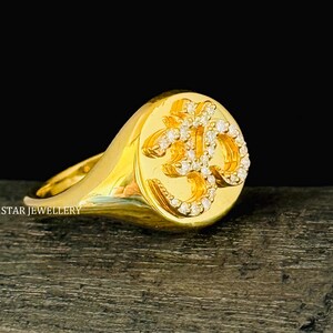 Om Yoga Ring, Om Signet Ring, Om Diamond Ring, Lab Diamond Signet Ring ...