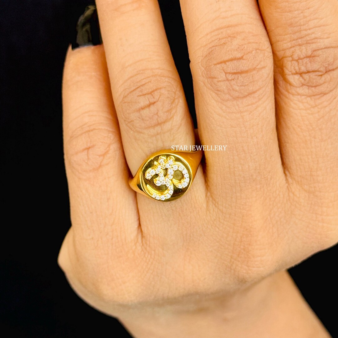 Om Signet Ring: Lab Diamond, Solid Gold Yoga Ring - Etsy