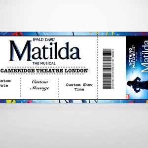 Matilda the Musical Custom Theatre Fake Ticket Surprise Theatre Ticket ...