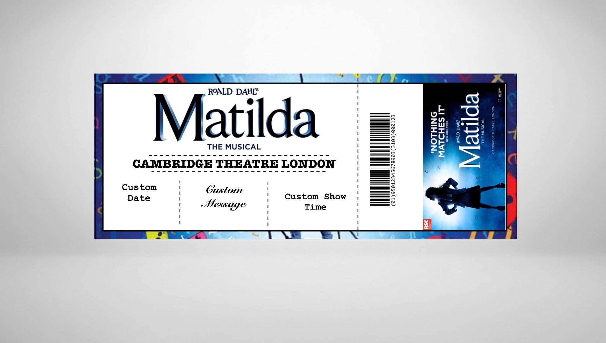Matilda the Musical Custom Theatre Fake Ticket Surprise Theatre Ticket ...