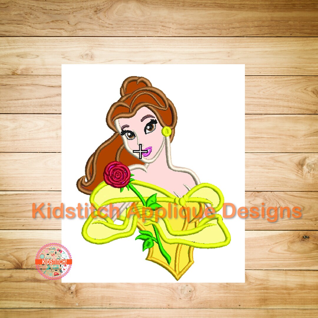 Belle With Rose Digital Machine Embroidery Applique Design, Belle ...